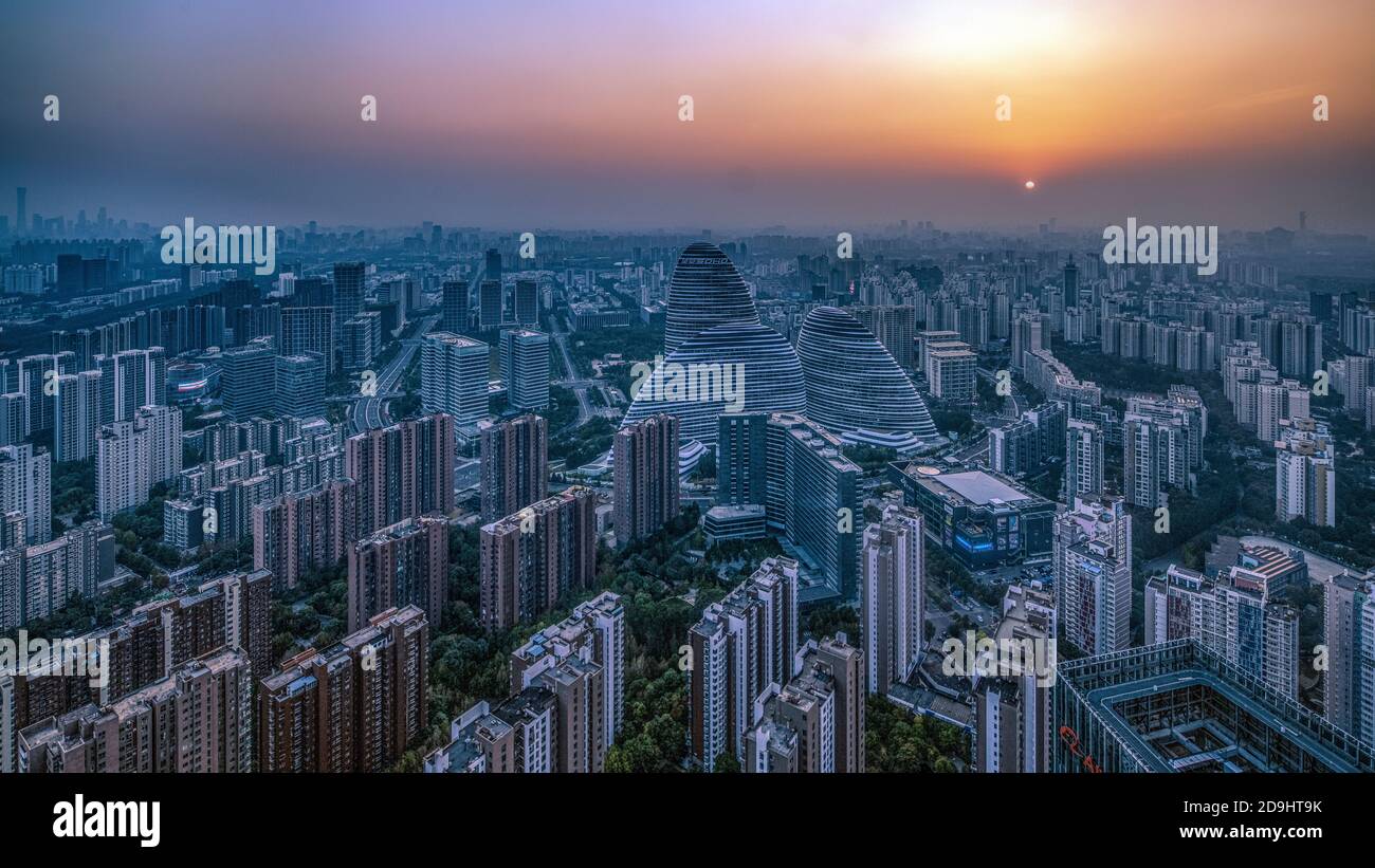 Aerial view of the lighted Wangjing SOHO in Beijing, China, 7 October ...