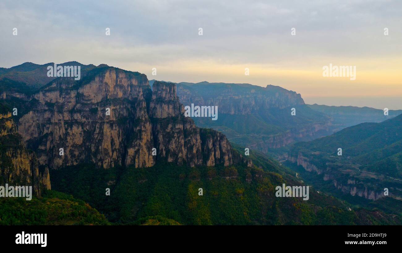 An aerial view of Taihang Mountains, a Chinese mountain range running ...