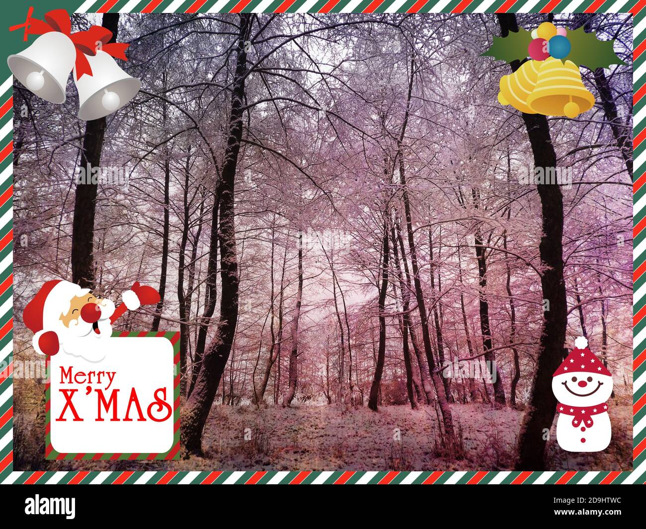 Christmas frame of winter scenery with trees covered in snow Stock ...