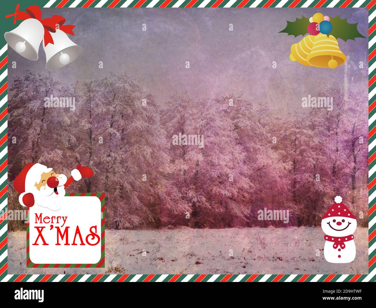 Christmas frame of winter scenery with trees covered in snow Stock ...