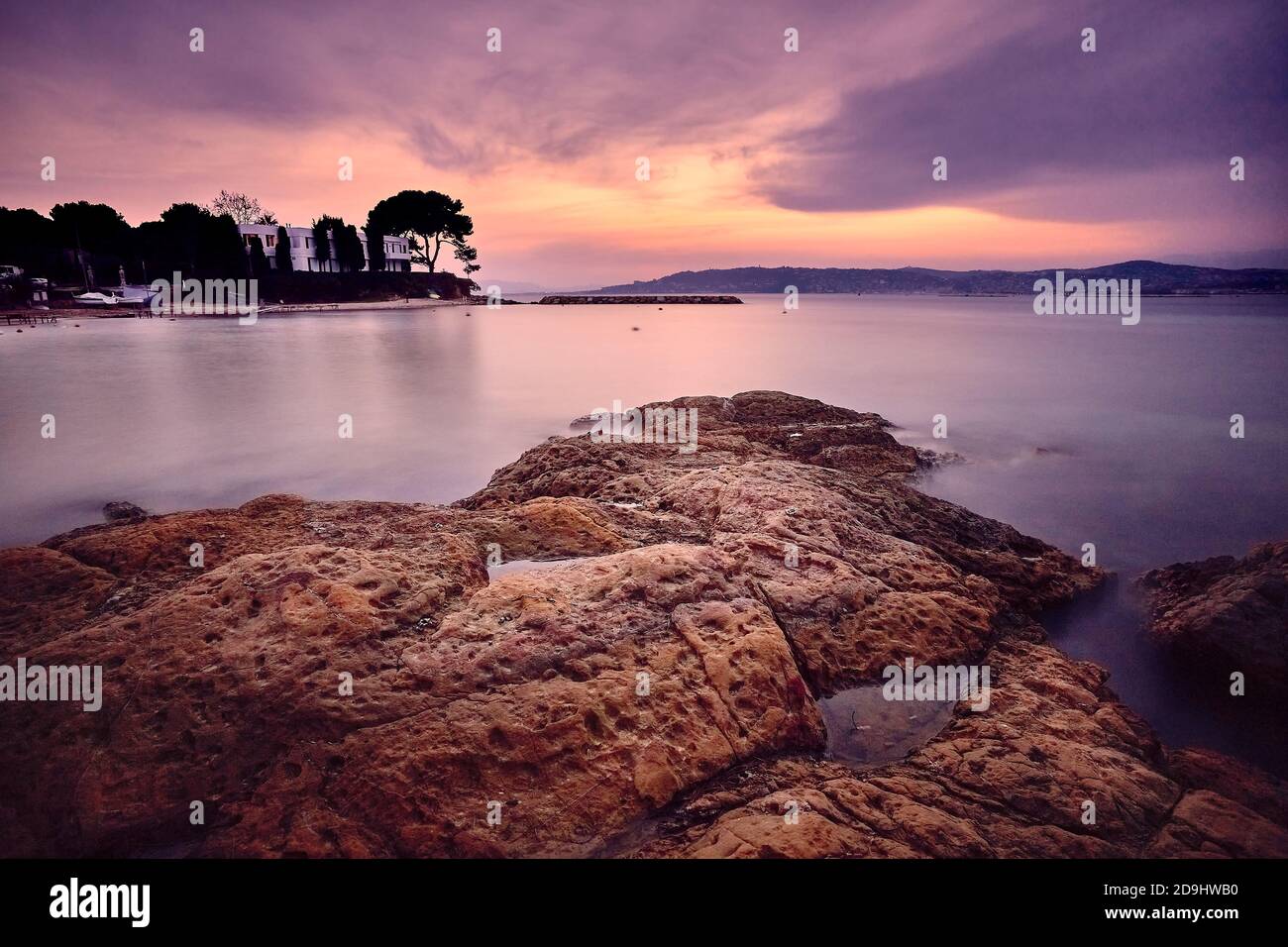 Purple sunset over the French Riviera coast in France Stock Photo - Alamy