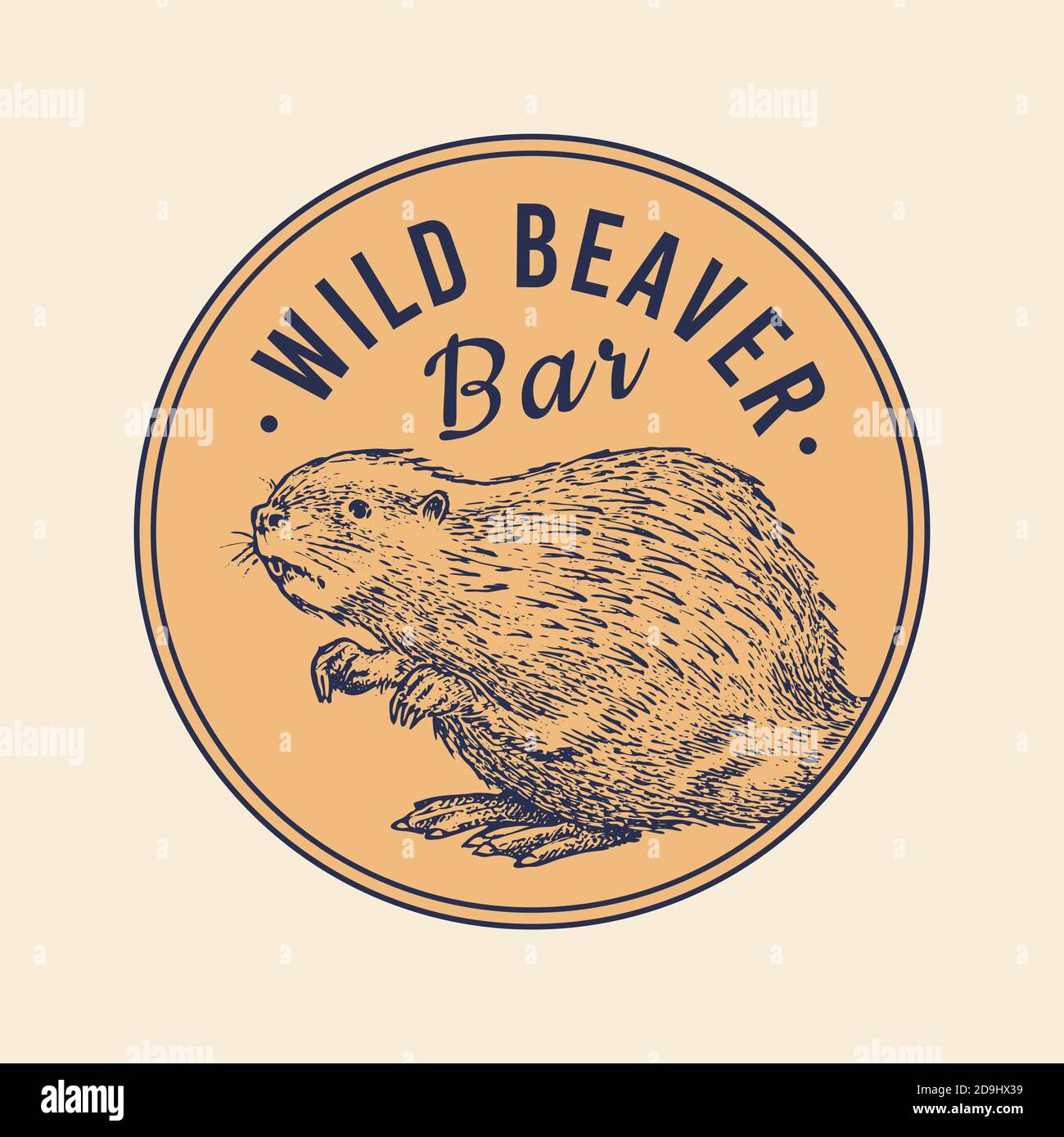 Wild animals stickers in vintage style. Forest beaver. Retro monochrome ...