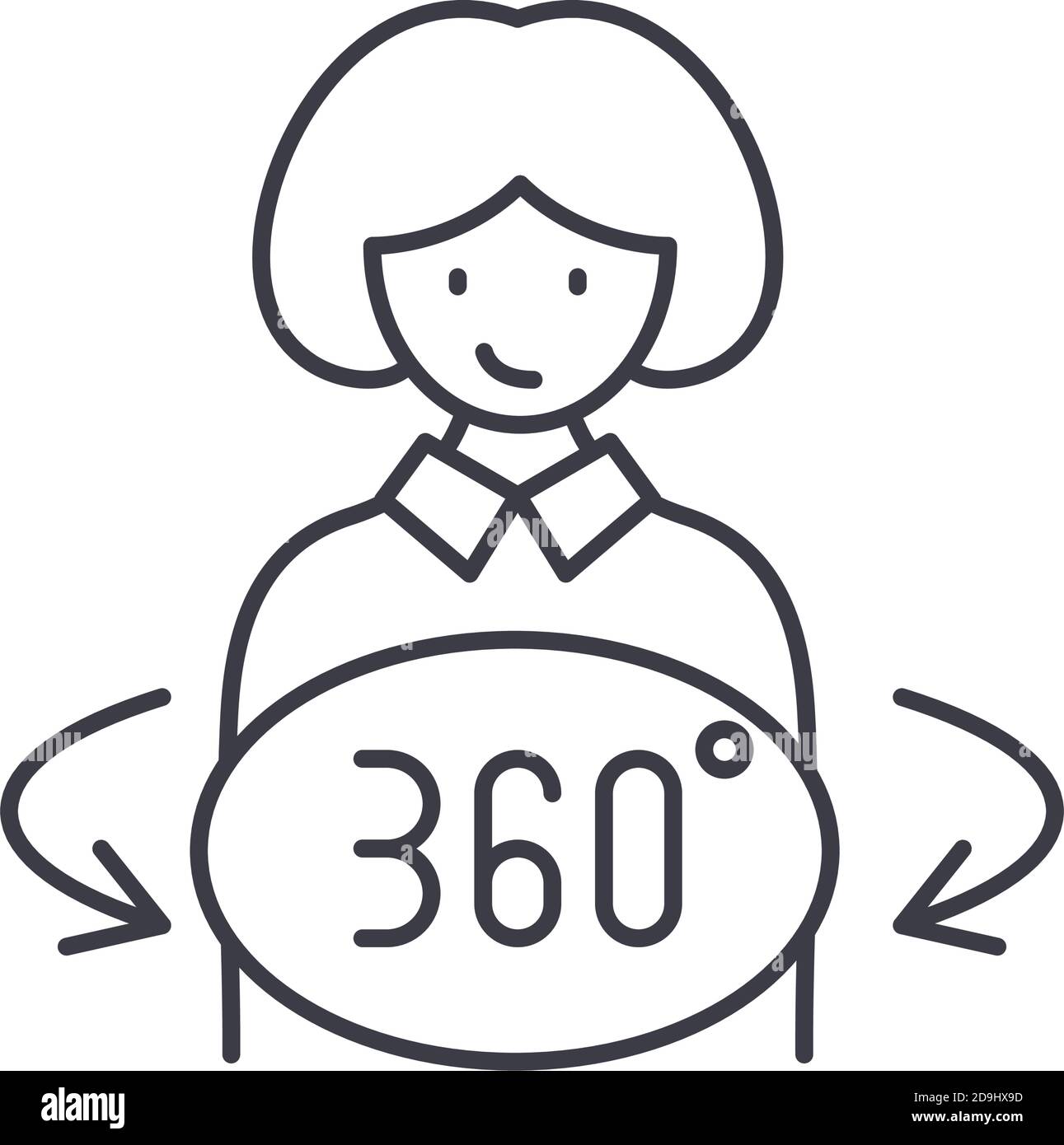 360 degree person icon, linear isolated illustration, thin line vector ...