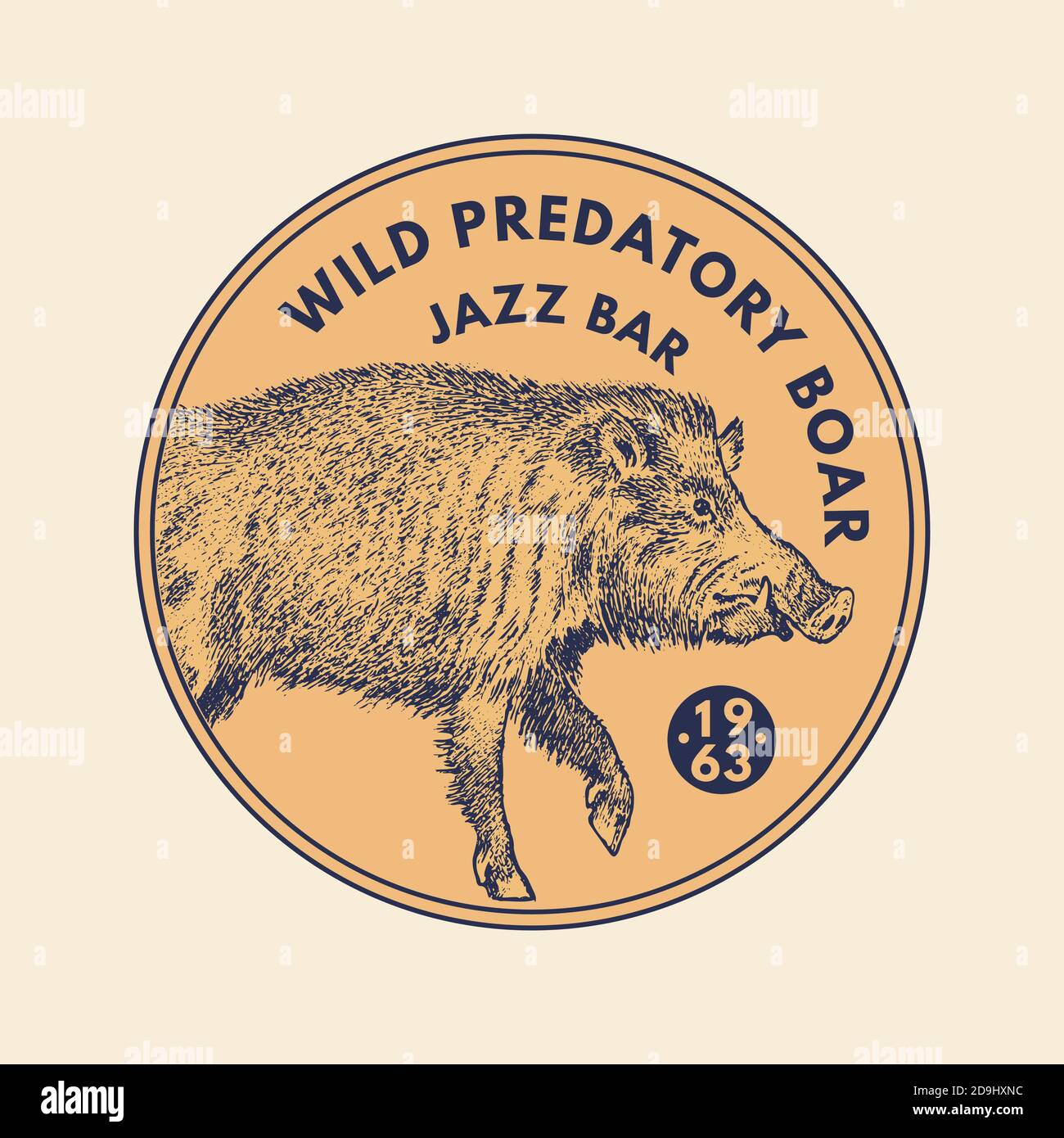 Wild animals stickers in vintage style. Forest Boar. Retro monochrome ...