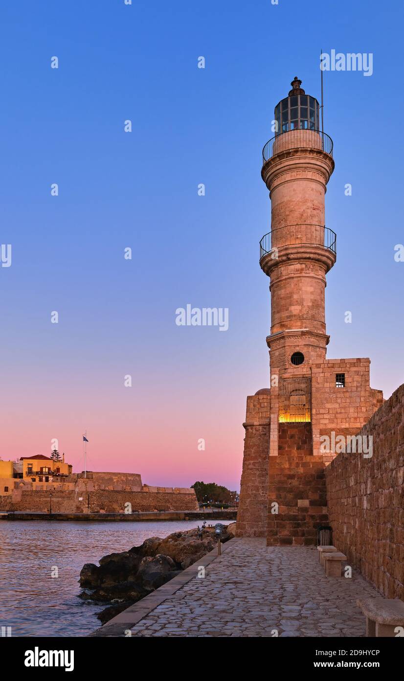 Egyptian Lighthouse of Old Venetian harbour of Chania, Crete, Greece at ...