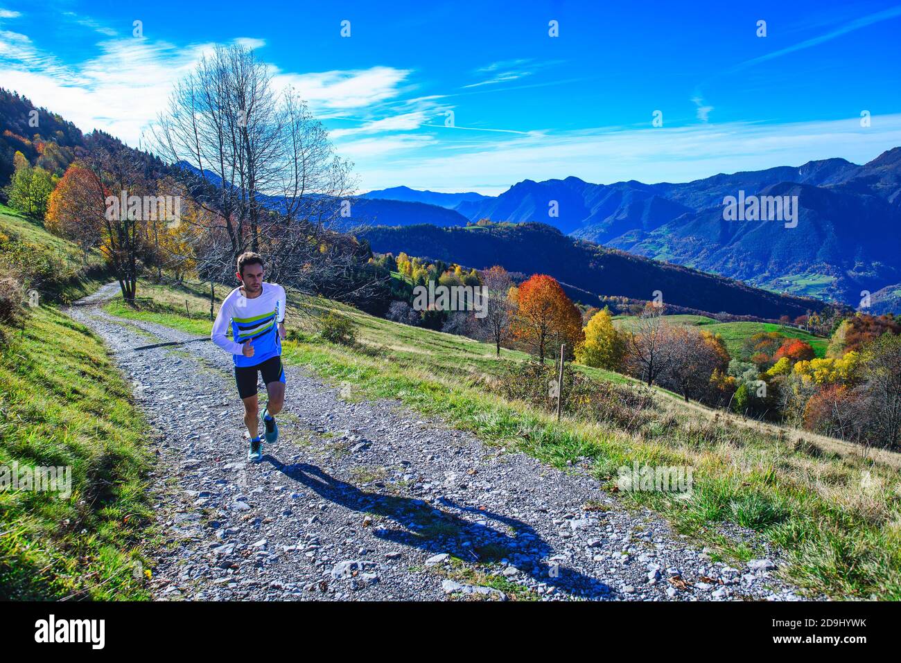 A mountain running athlete trains on the dirt road Stock Photo - Alamy