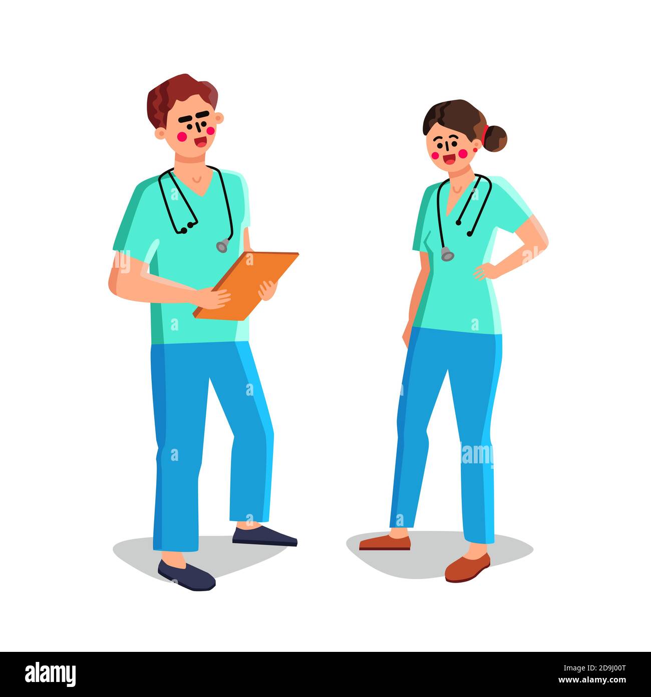 Nurse Man And Woman Medical Workers Talking Vector Stock Vector Image ...