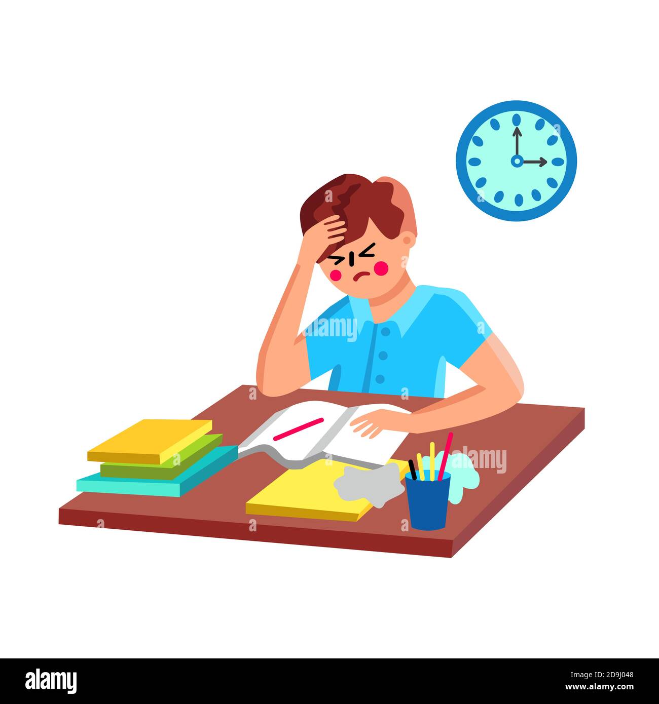 Homework Doing Confused Schoolboy Education Vector Illustration Stock ...