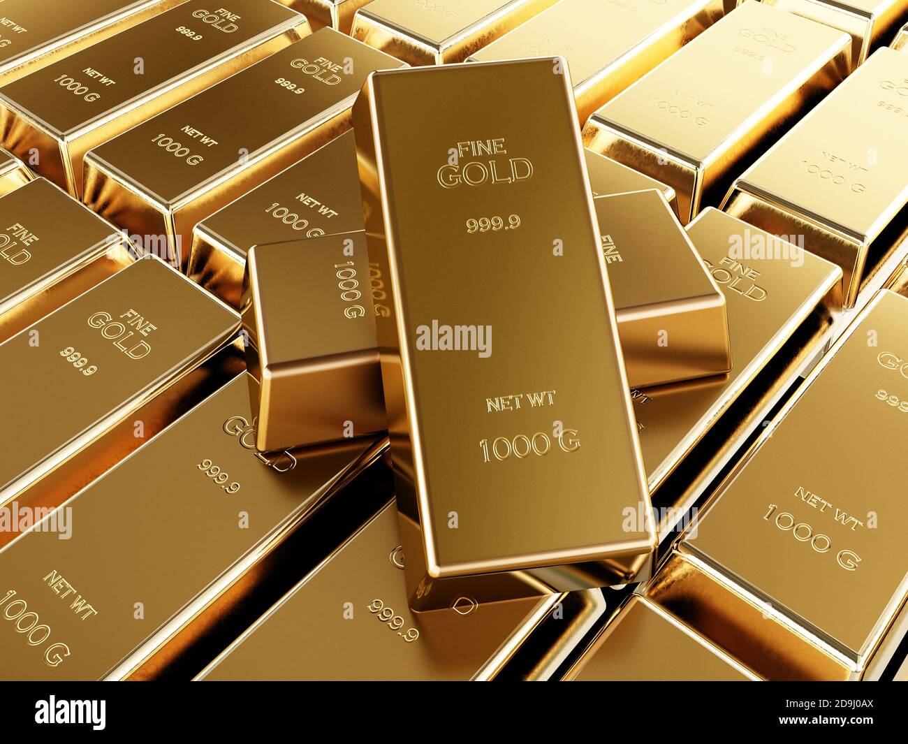 Stack of one kilogram gold bars. 3D illustration Stock Photo - Alamy