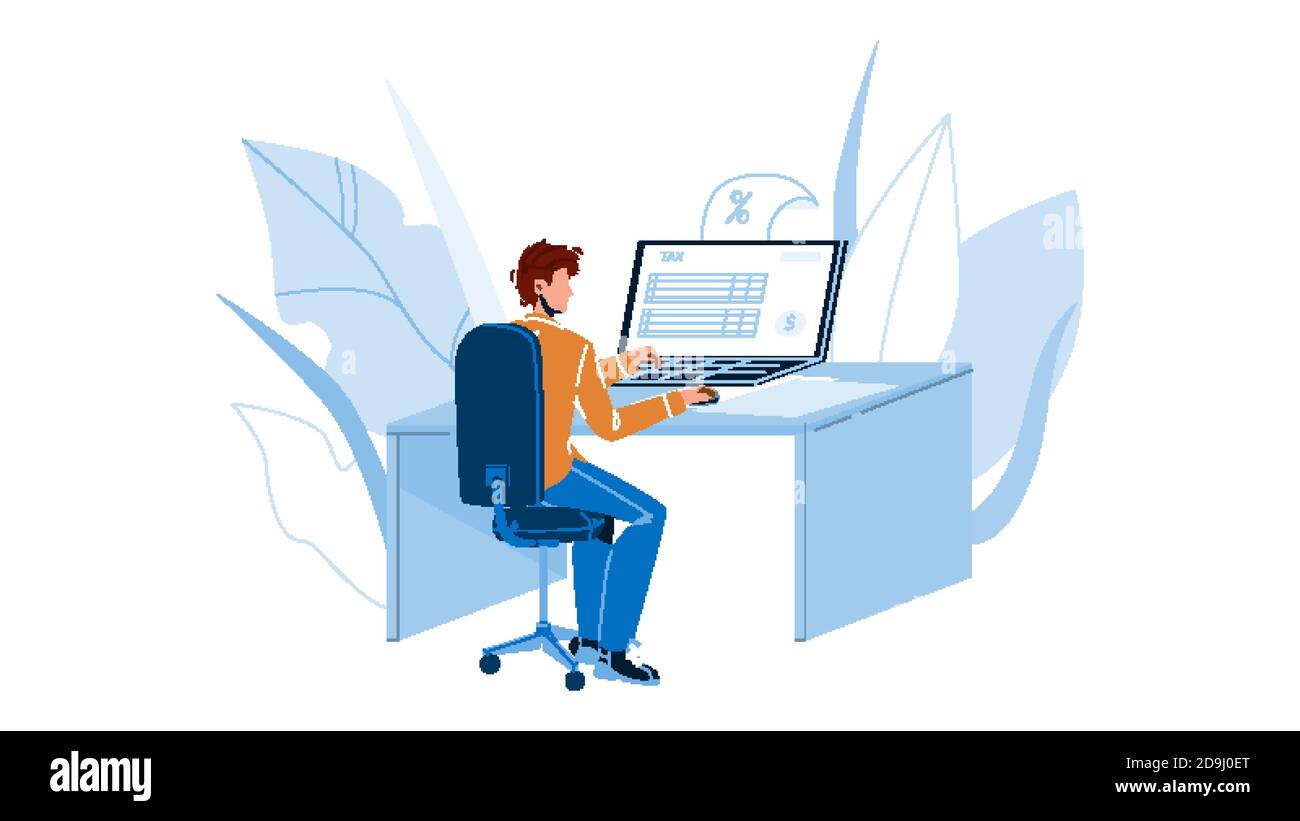 Man Filling Online Tax Form On Computer Vector Stock Vector Image & Art ...