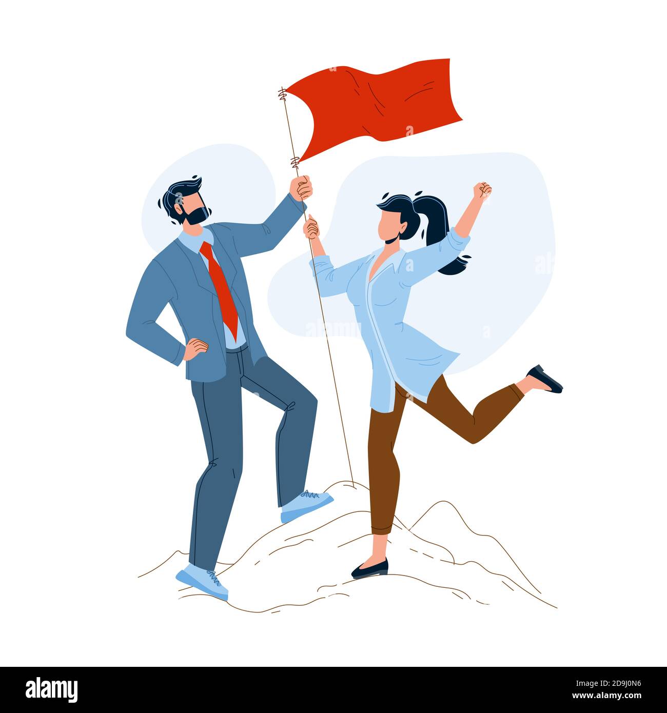 Man And Woman Couple Conquer Mountain Peak Vector Stock Vector Image ...