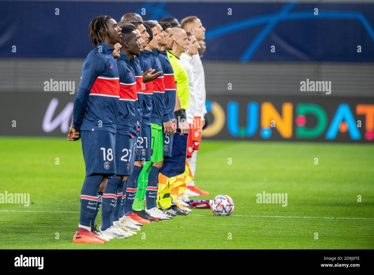 Presentation of both teams before the game, line up, football Champions ...