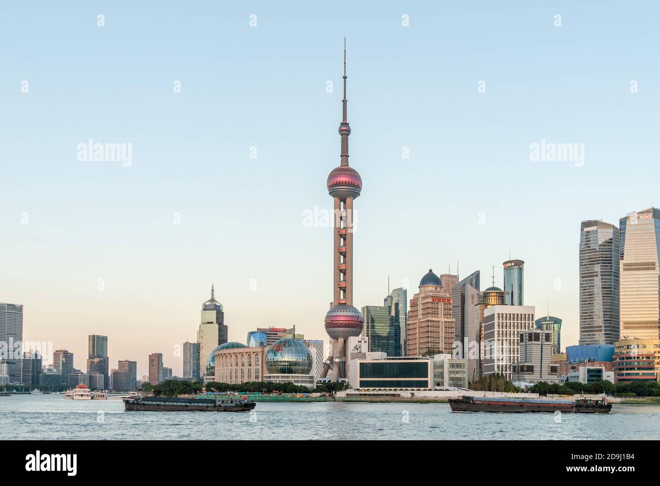 The skyline composed of local landmarks including Oriental Pearl Tower ...