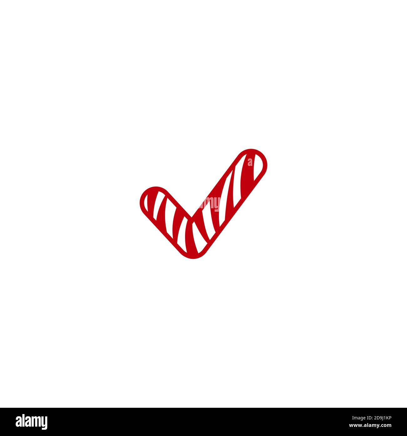 Striped peppermint candy in the shape of Check Mark. Glossy Christmas ...