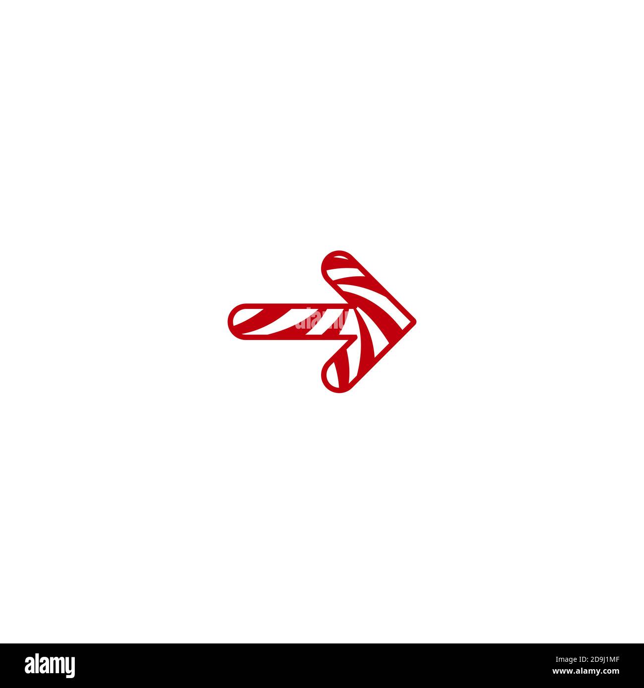 Striped peppermint candy in the shape of right arrow. Vector icon ...