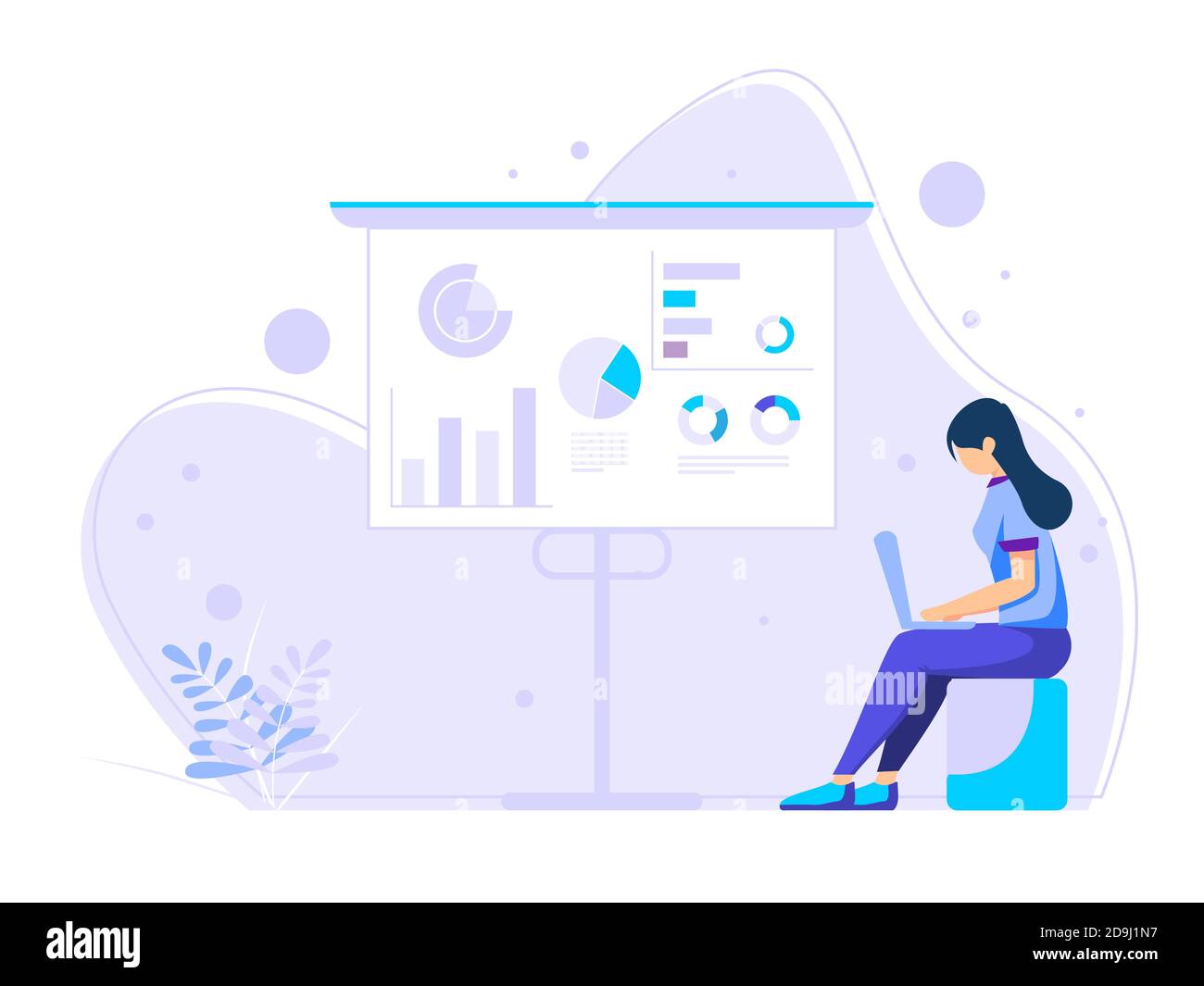 Woman giving data presentation to big screen online. digital concepts ...