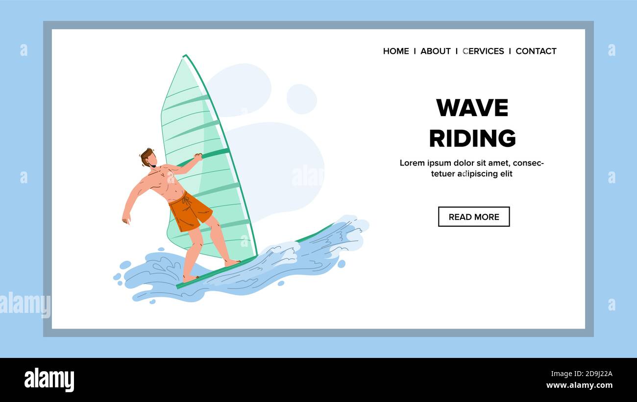 Wave Riding Extremal Sportsman On Windsurf Vector Stock Vector Image ...