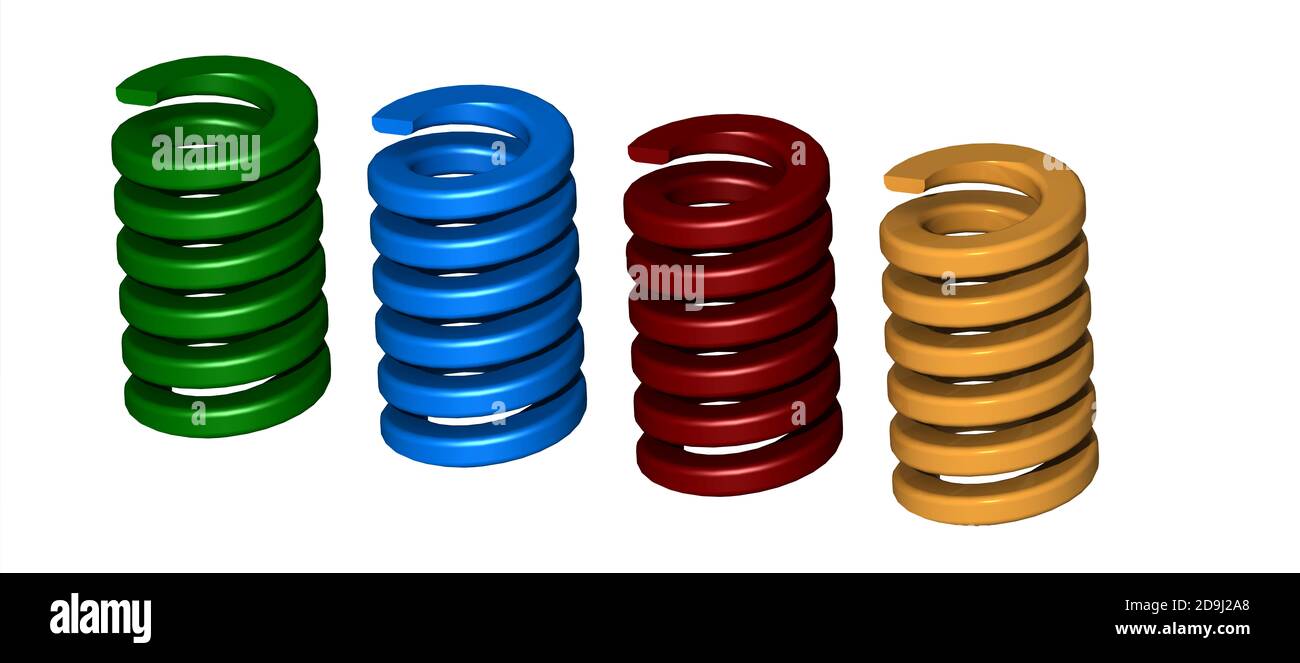 Industrial colorful (Blue, yellow, green and red) die or mold springs ...