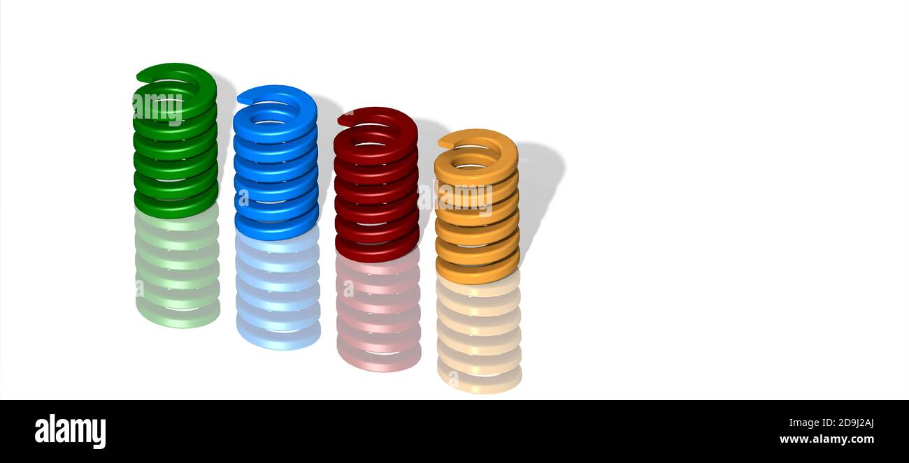 Industrial colorful (Blue, yellow, green and red) die or mold springs ...