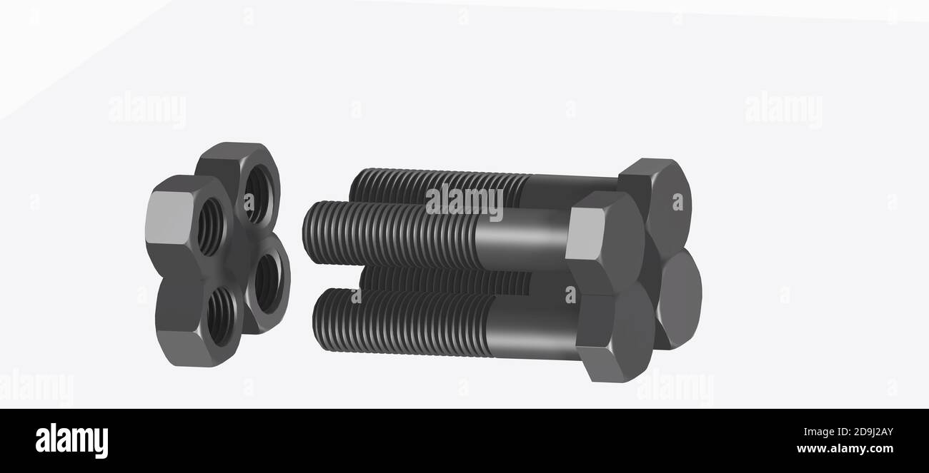 Hexagonal threaded screw bolt and hex nut. shadow .3D rendering Stock ...