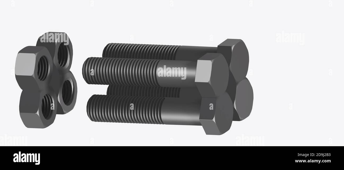 Hexagonal threaded screw bolt and hex nut. shadow .3D rendering Stock ...