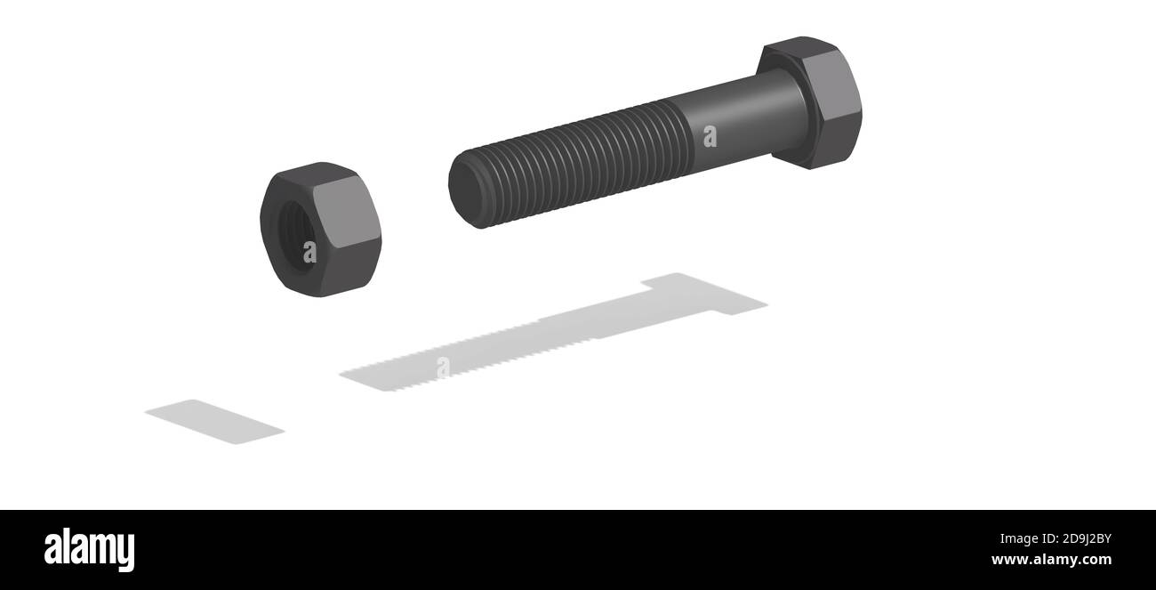 Hexagonal threaded screw bolt and hex nut. shadow .3D rendering Stock ...