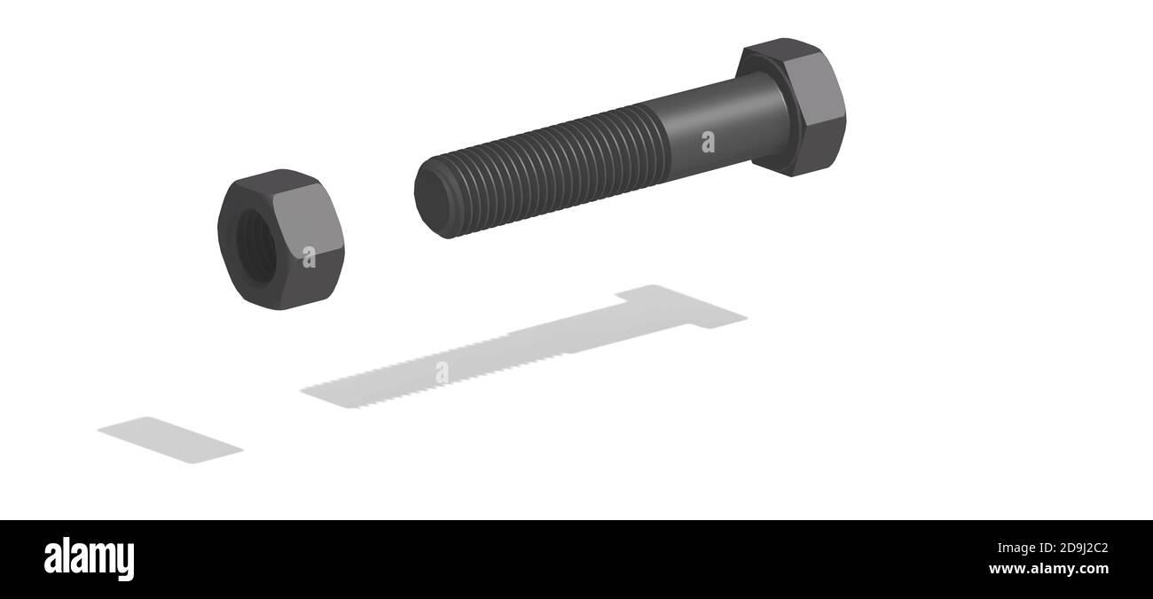 Hexagonal threaded screw bolt and hex nut. shadow .3D rendering Stock ...