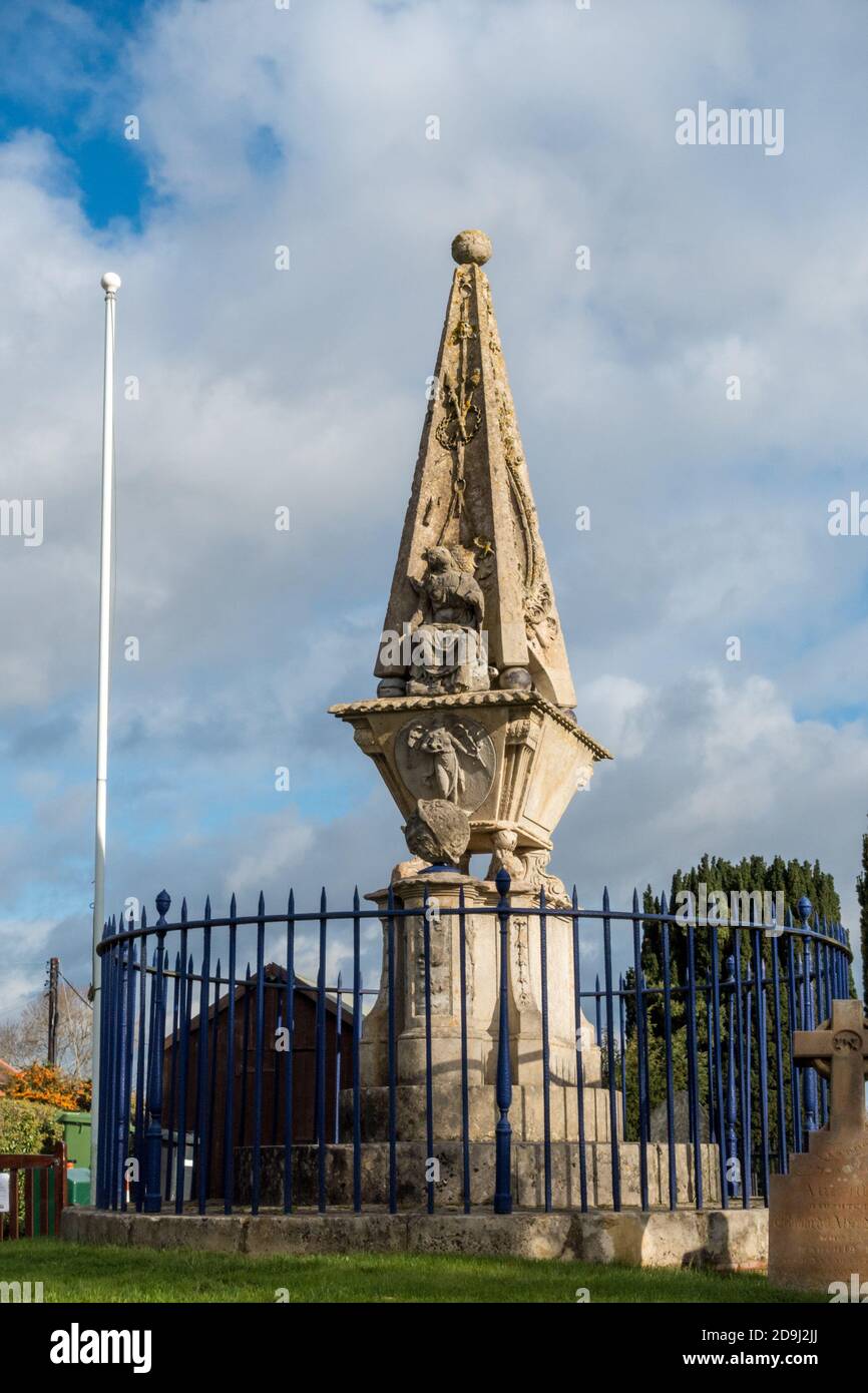Old, ornate, carved limestone William Squire's monument / obelisk (died ...