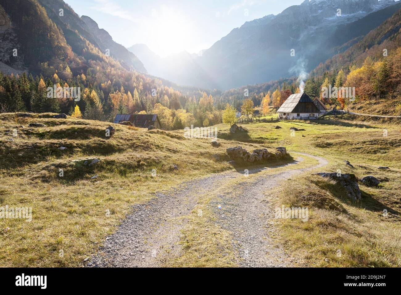 Typical landscape in Trenta valley in fall, Slovenia Stock Photo - Alamy