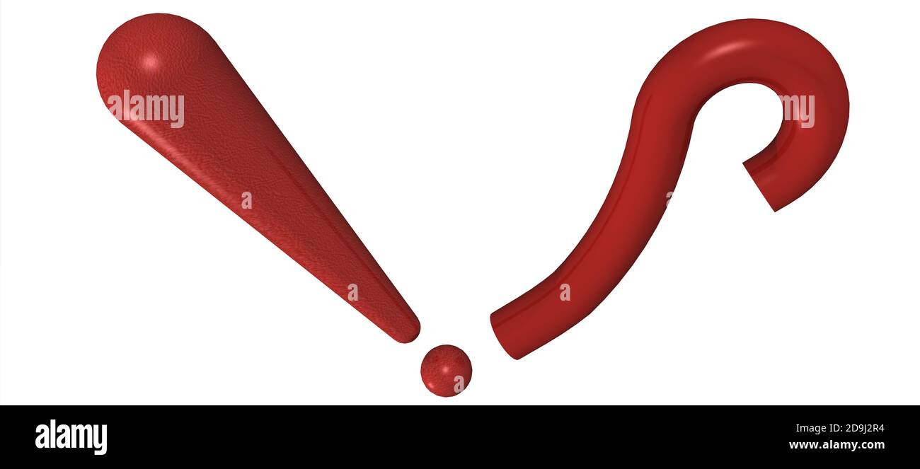 Three dimensional (3D) exclamation sign and question mark. Different ...