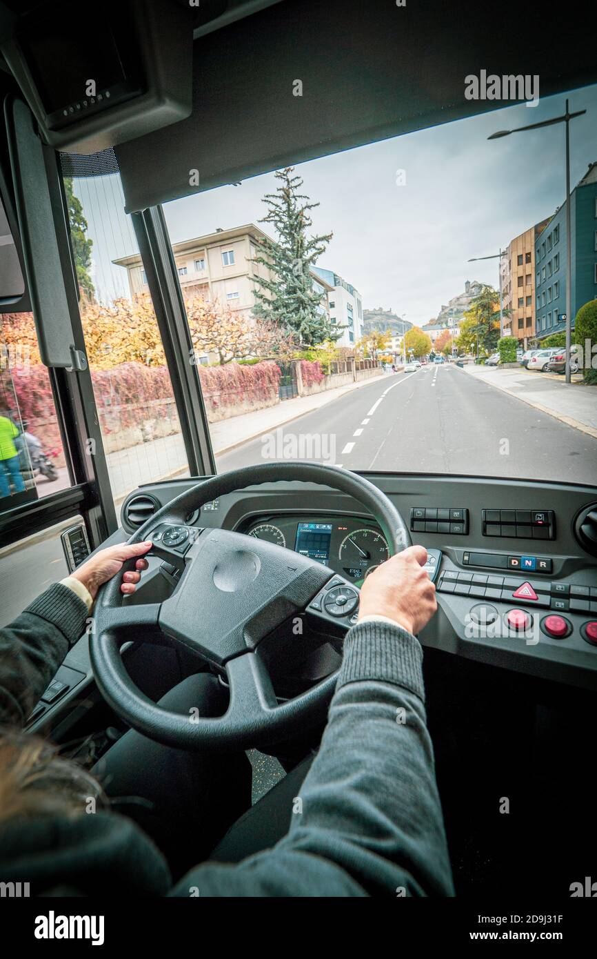 a day with driver woman bus at work Stock Photo - Alamy