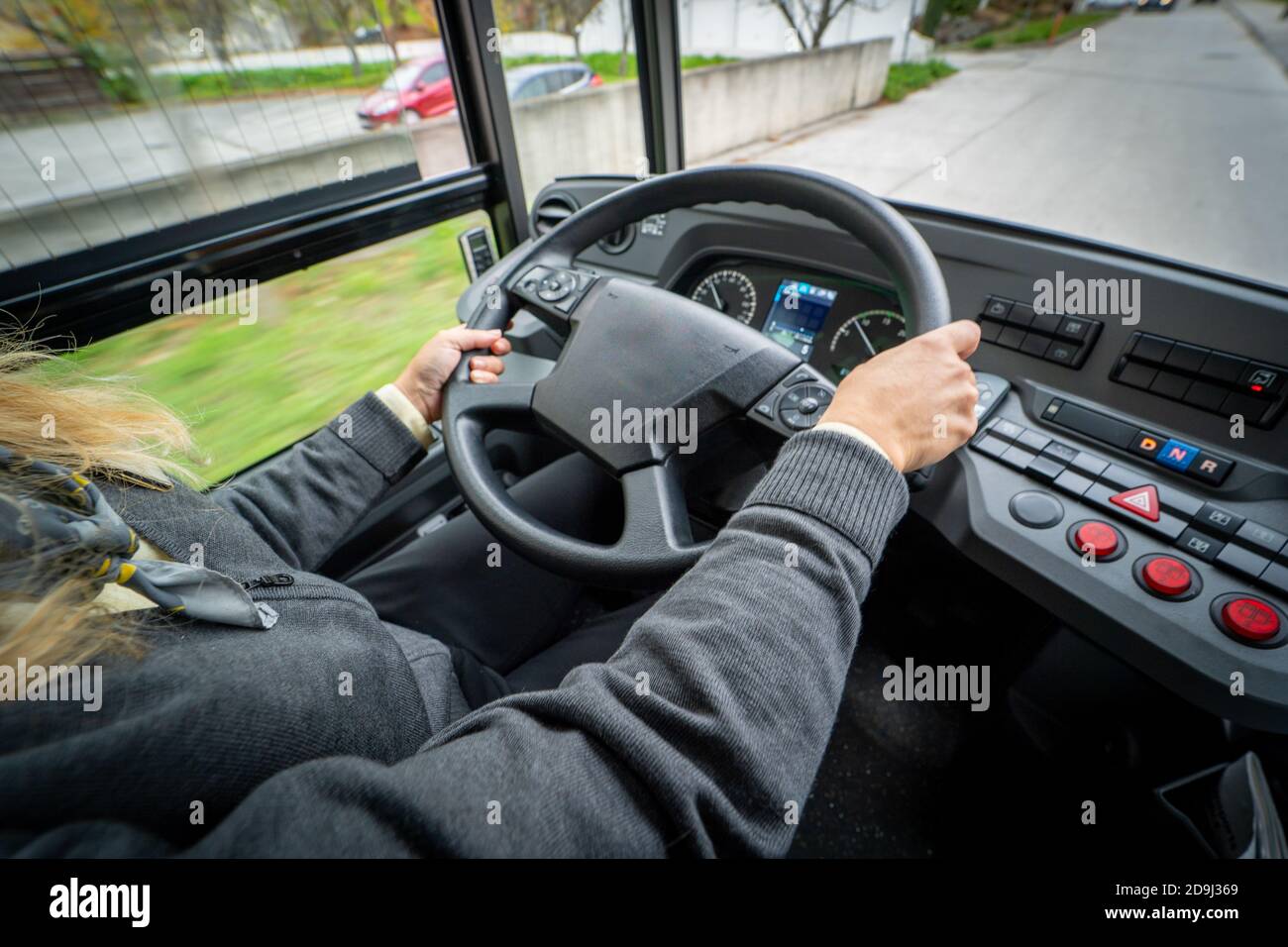 a day with driver woman bus at work Stock Photo - Alamy