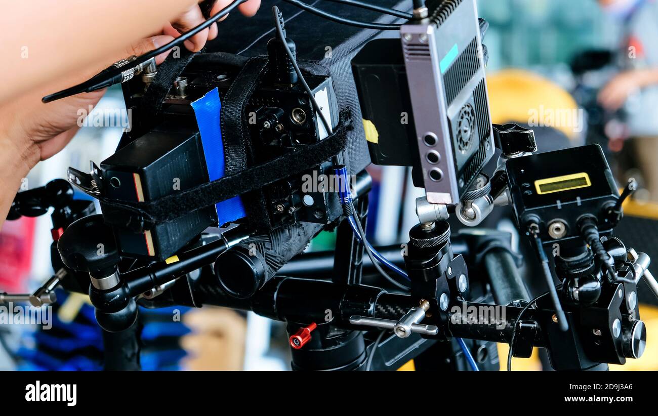 Film industry. Filming with professional camera background Stock Photo ...