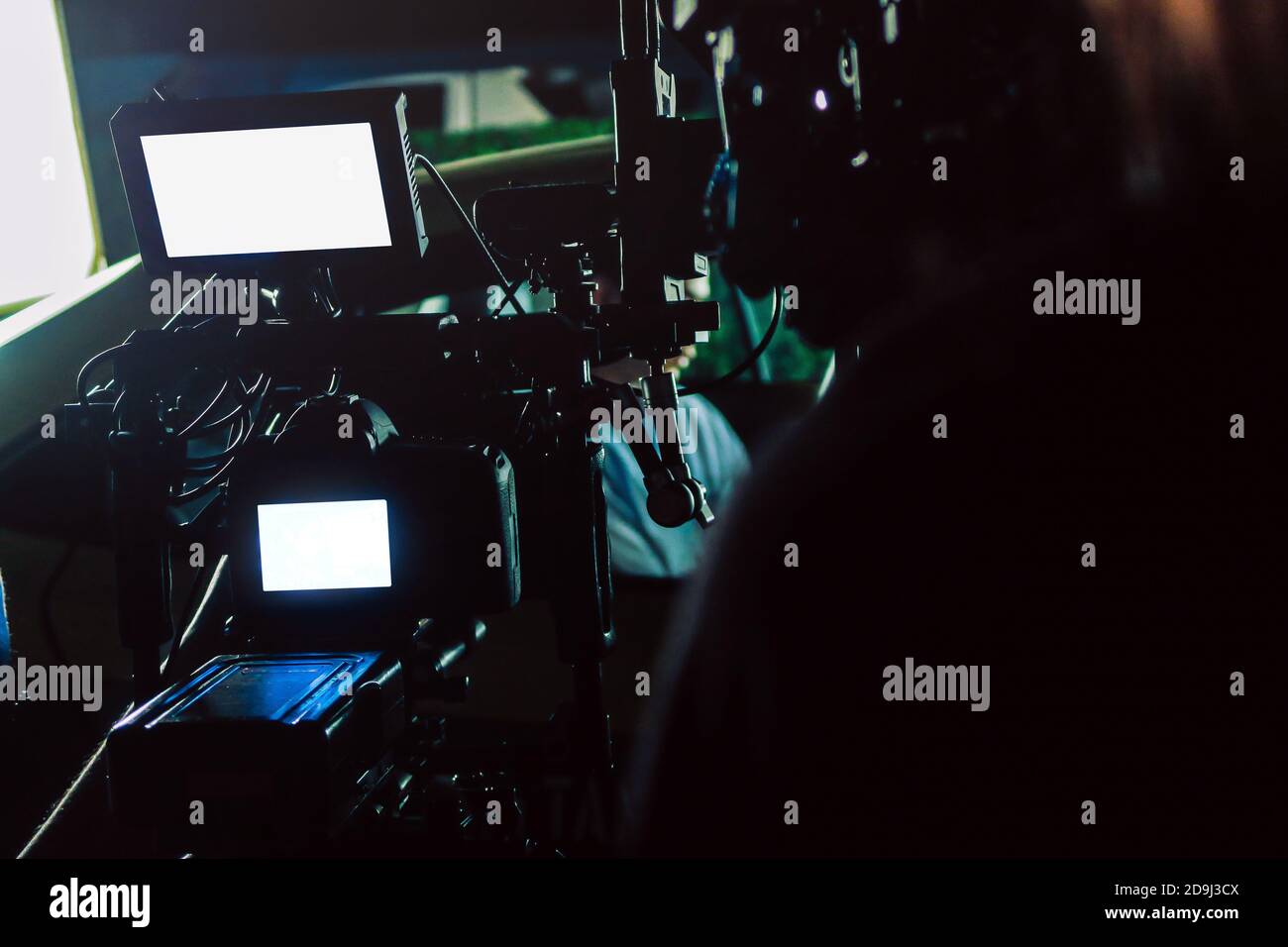 Film industry. Filming with professional camera background Stock Photo ...