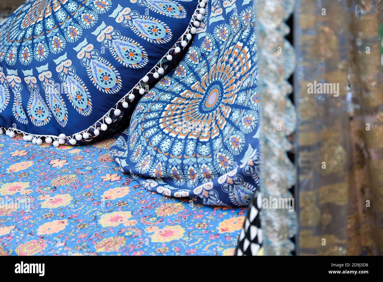 Detail image of Colorful traditional pattern pillows Stock Photo - Alamy