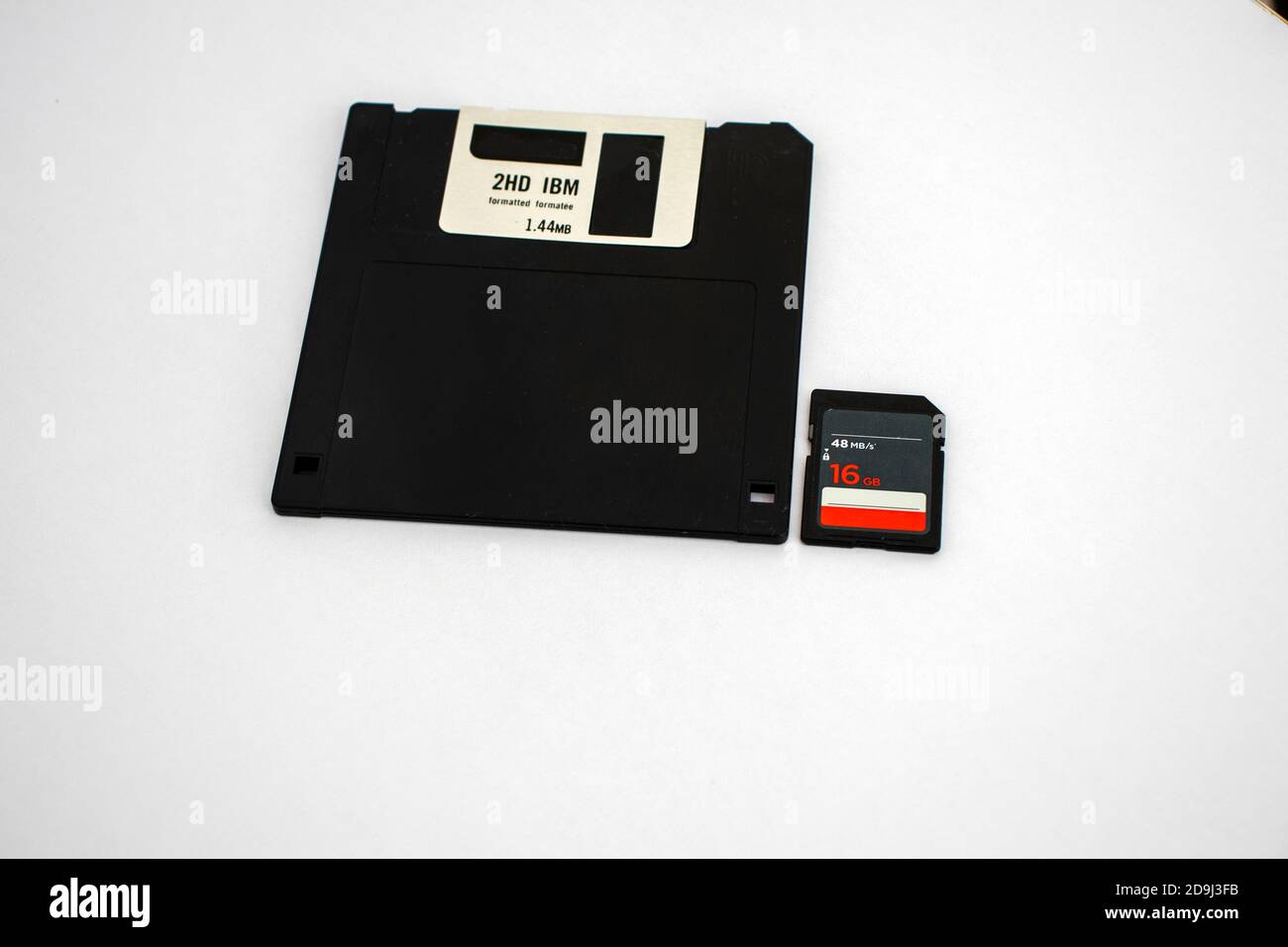 Old floppy disk and memory card on white background. Indoors Stock ...