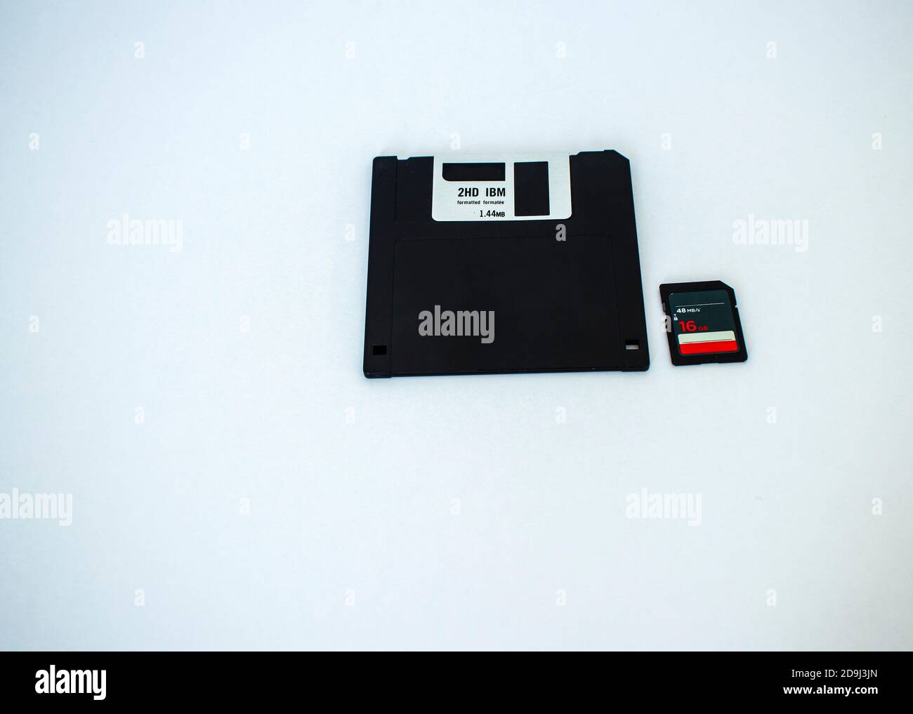 Old floppy disk and memory card on white background. Indoors Stock ...