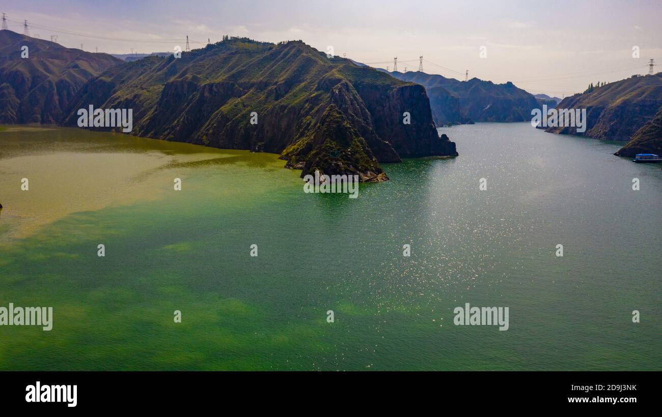 --File--Aerial view of the light green and dark green colors formed at ...