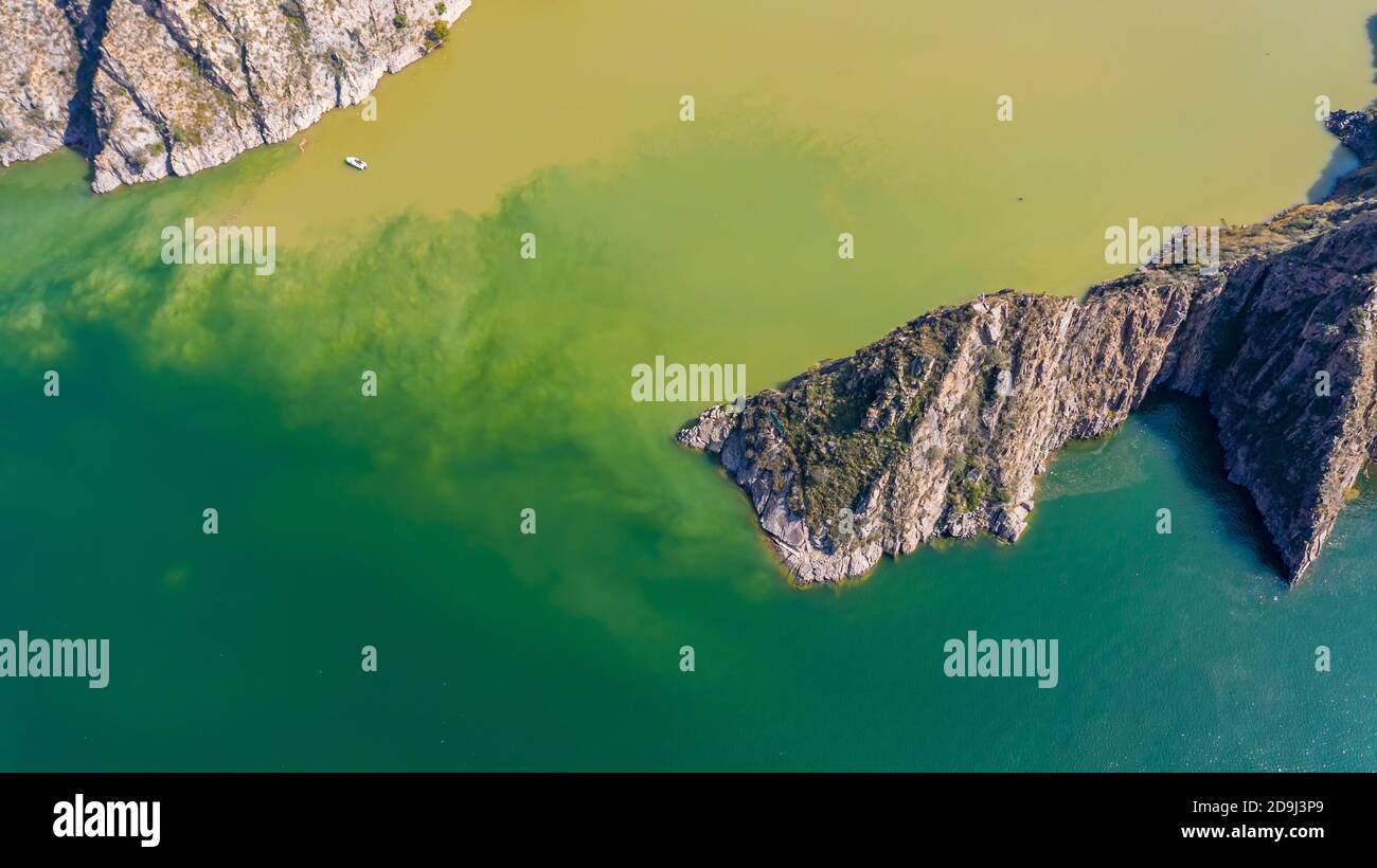 --File--Aerial view of the light green and dark green colors formed at ...