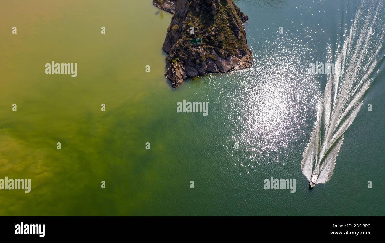 --File--Aerial view of the light green and dark green colors formed at ...