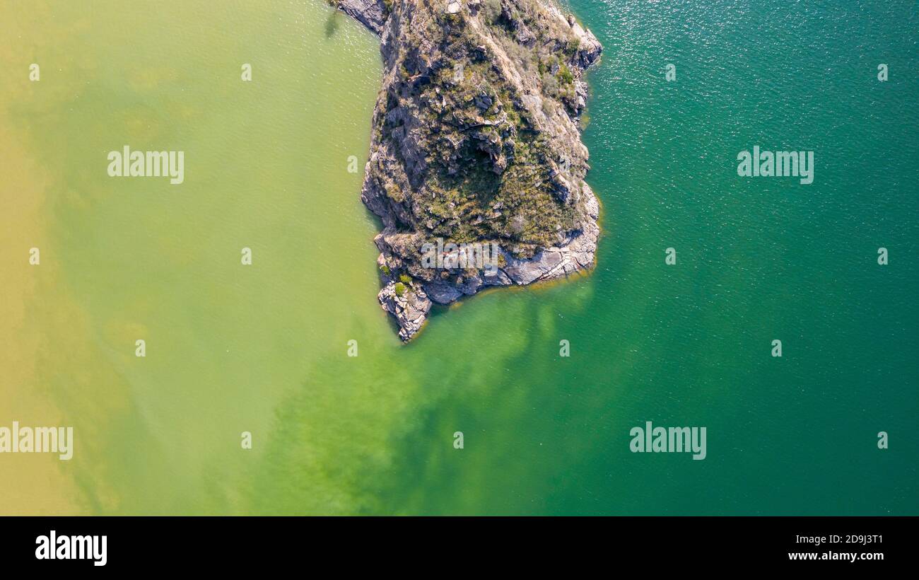 --File--Aerial view of the light green and dark green colors formed at ...