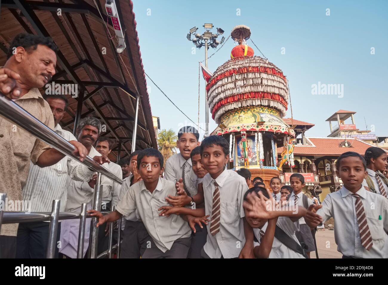 A group of cheerful, joking school boys visiting Sri Krishna Math or ...