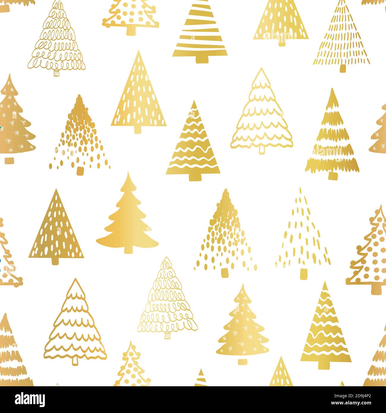 Doodle tree pattern gold foil on white seamless vector pattern ...