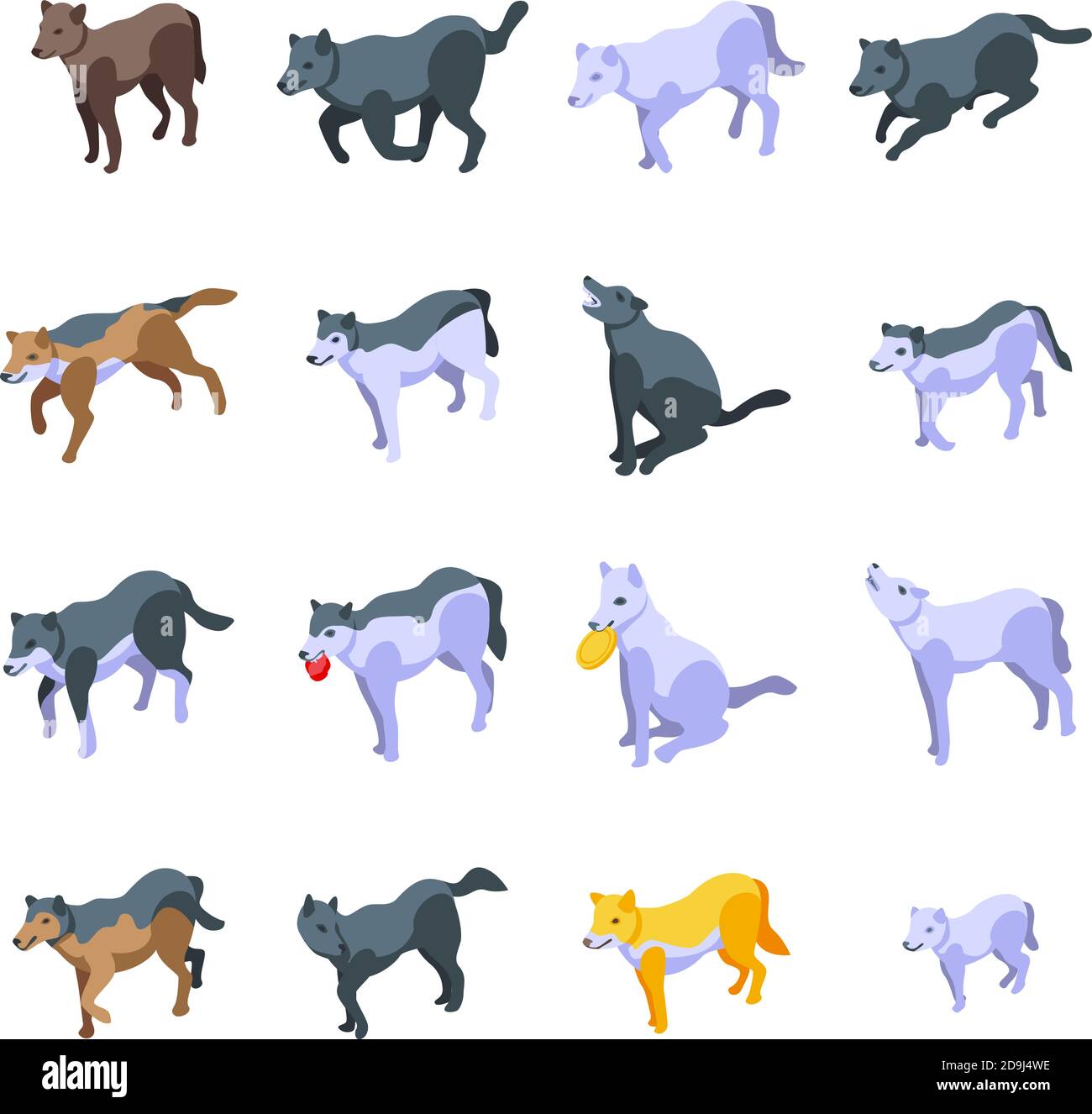 Wolf icons set. Isometric set of wolf vector icons for web design ...