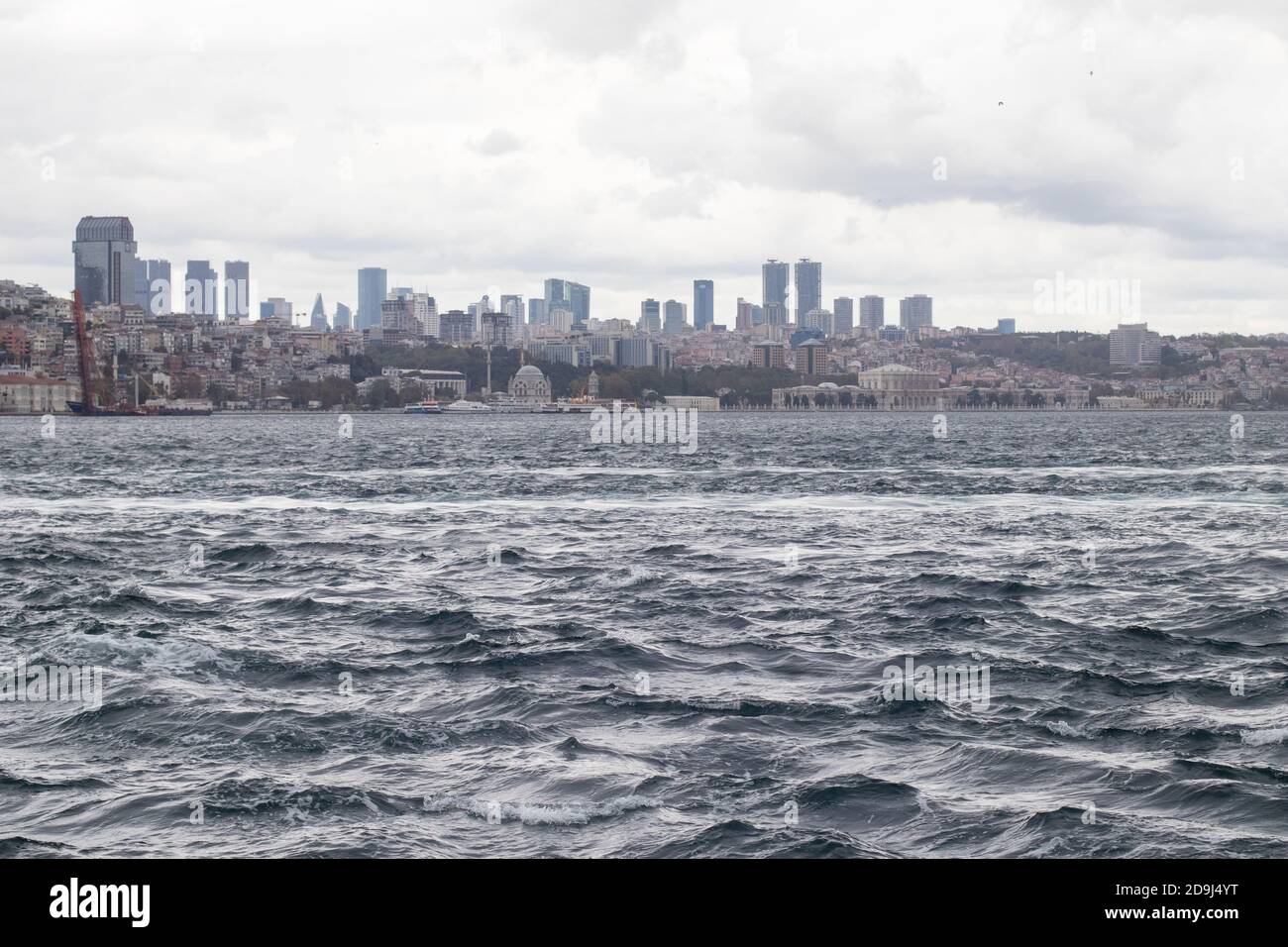 Panoramic view of the Istanbul city skyline seen from the sea. View of ...