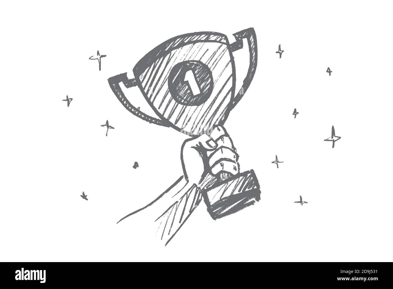 Vector hand drawn Number one concept sketch. Human hand holding golden ...