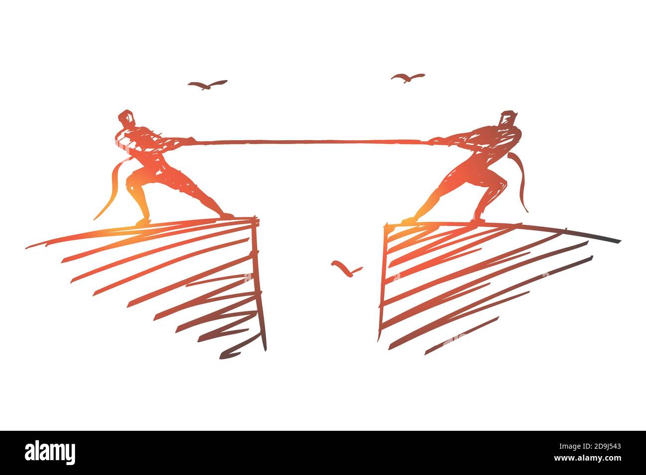 Hand drawn people dragging rope to different sides Stock Vector Image ...