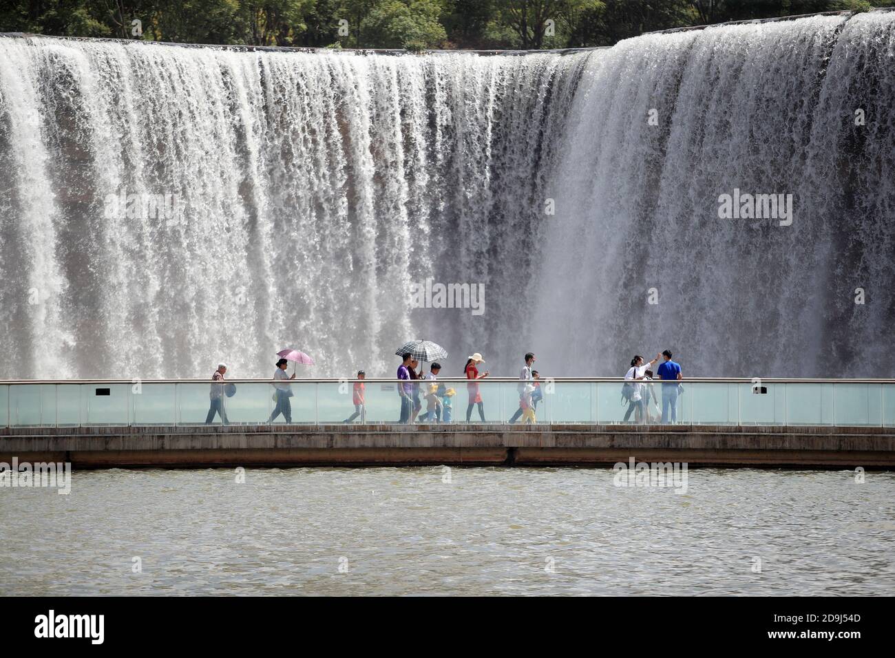 Aerial view of the Kunming Waterfall Park in Kunming city, an enormous ...