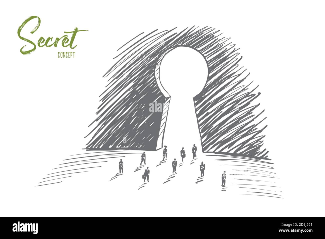 Vector hand drawn secret concept sketch with business people going ...