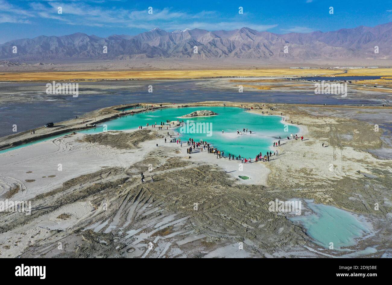 An aerial view of the salt pan in Dachaidan Town, Haixi Mongolian ...